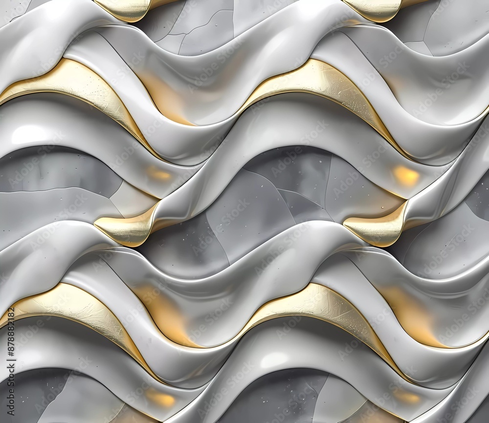 seamless pattern of grey and gold intertwined wavy shapes, 3d render ...