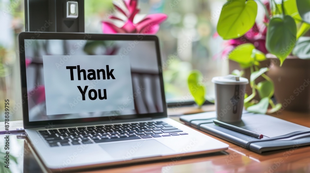 Laptop displaying "Thank You" message on screen. Stock Illustration ...