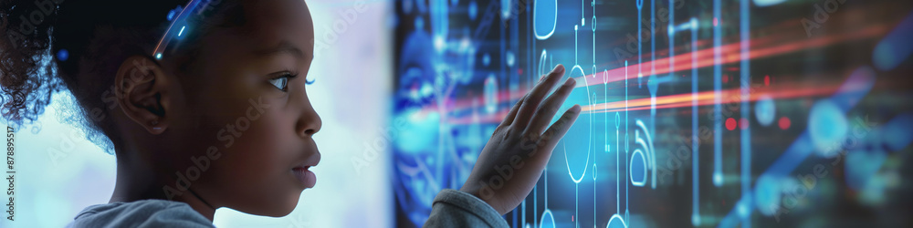 black child using colourful simplistic artificial intelligence on ...