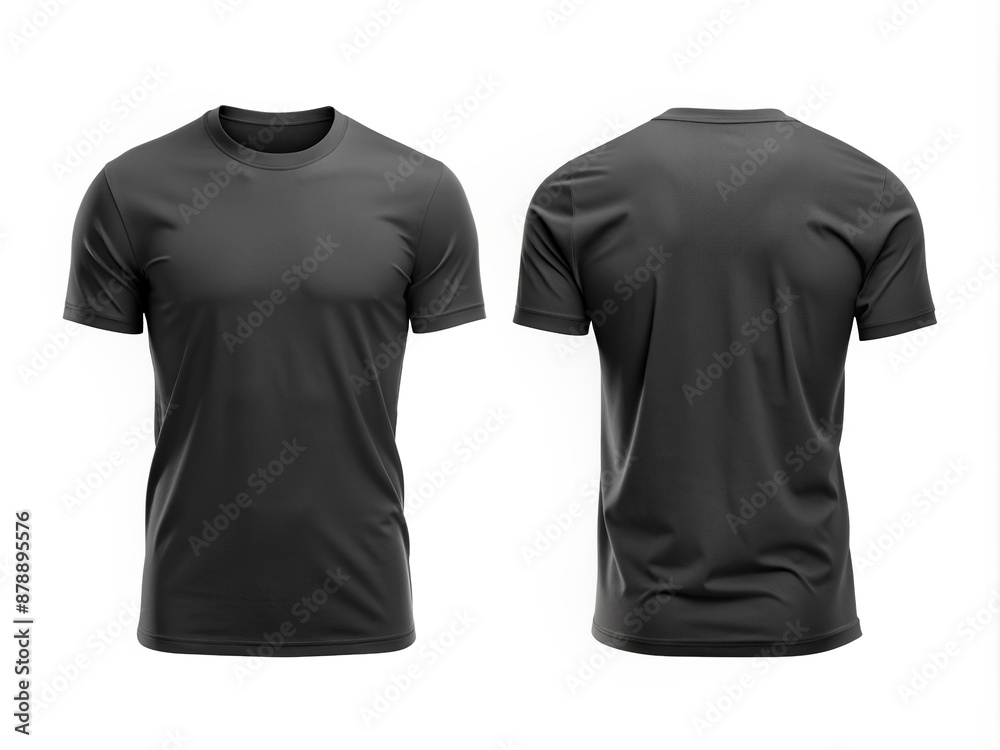 Realistic isolated mockup of blank black T-shirt template, showcasing ...
