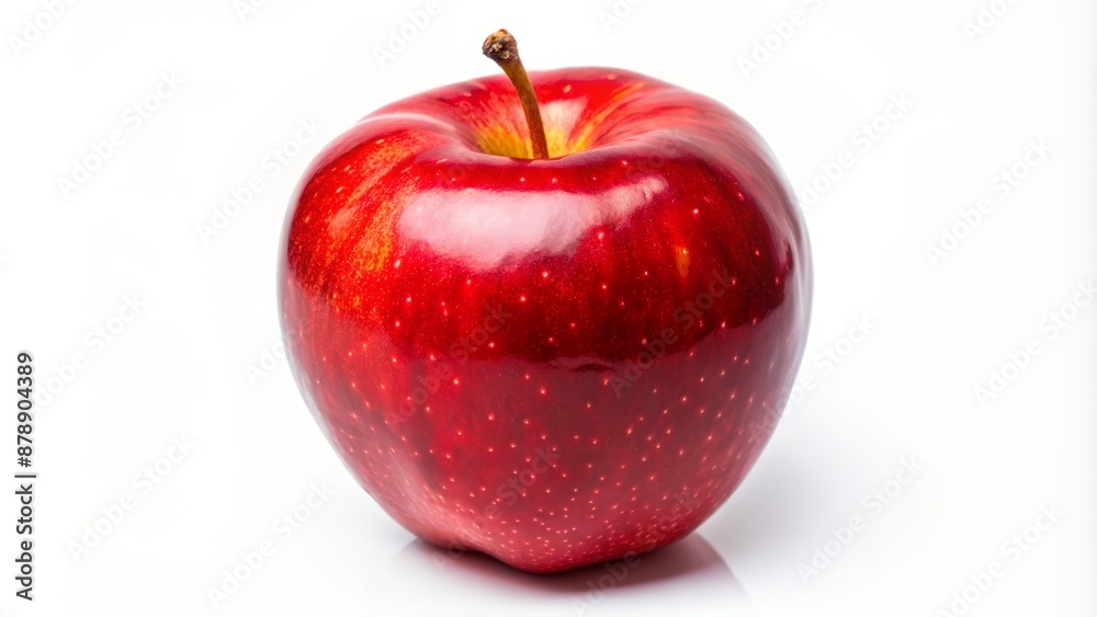 Fresh crisp isolated bright red delicious apple with slight sheen ...