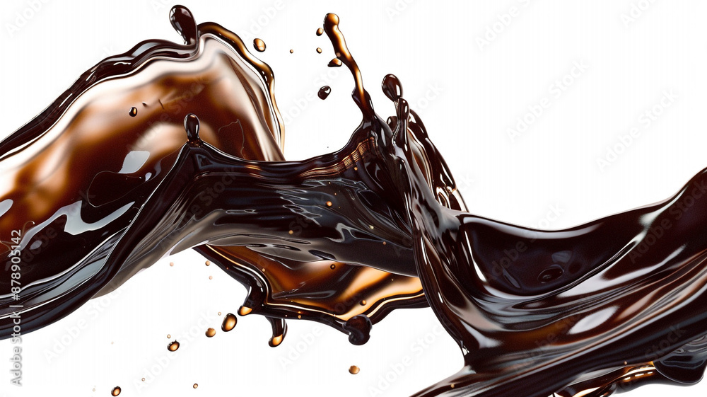 Close up pouring liquid chocolate crown splash in a chocolate pool with ...