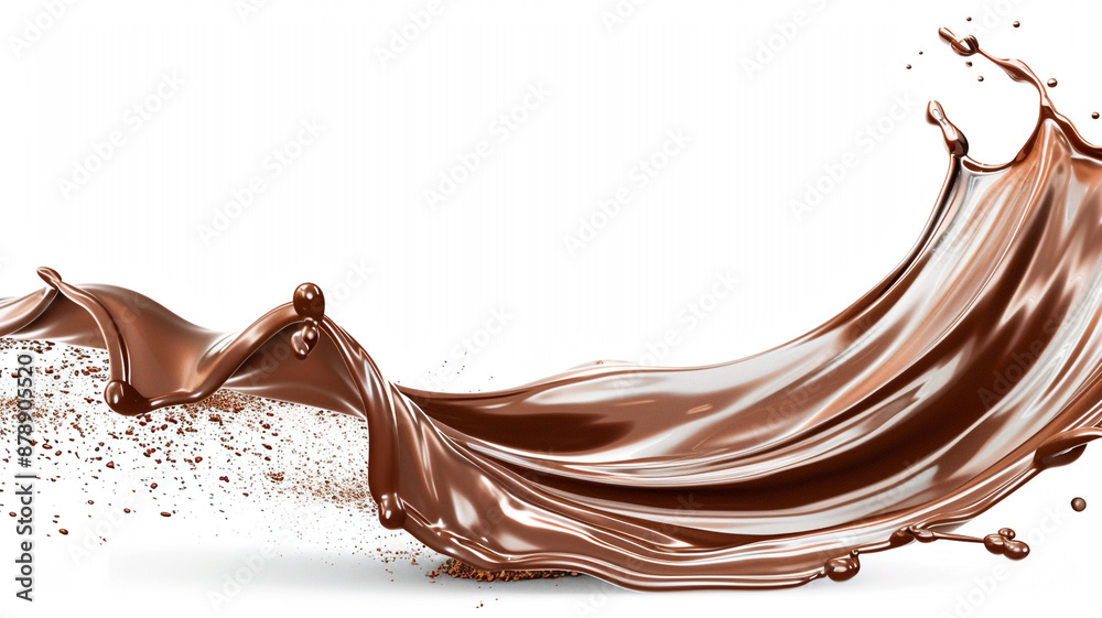 Close up pouring liquid chocolate crown splash in a chocolate pool with ...