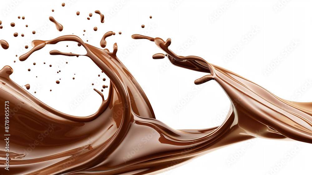 Close up pouring liquid chocolate crown splash in a chocolate pool with ...