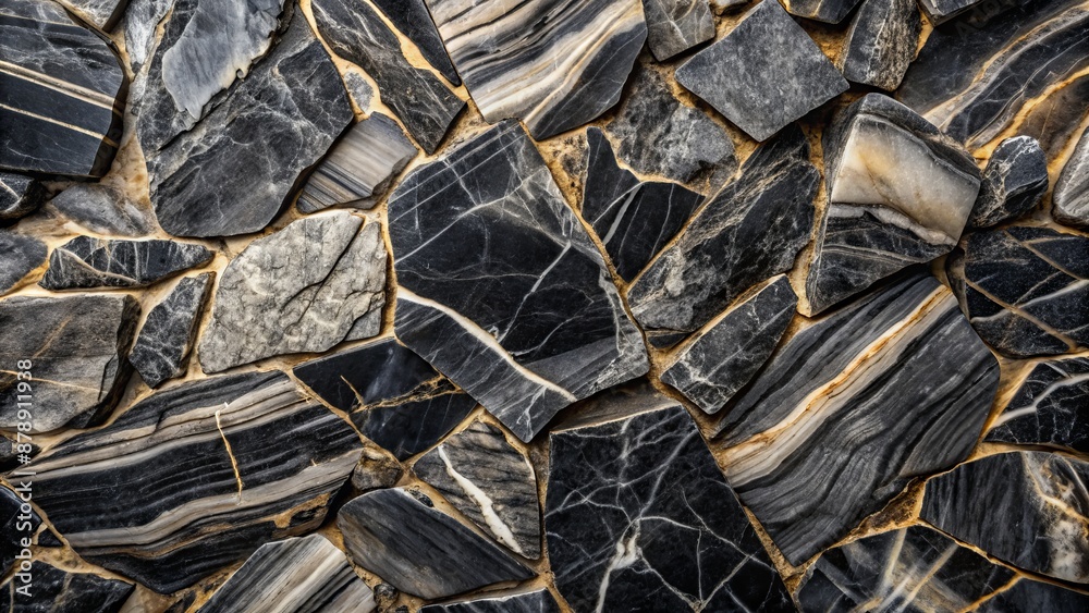 Natural abstract black stone composition with dynamic texture and ...