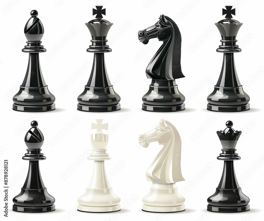 Realistic Chess Pieces Illustration Showing Black and White Bishop ...