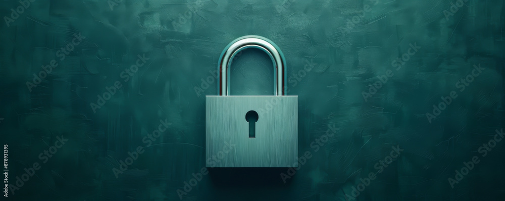 Minimalist metal padlock on a green textured background symbolizing ...