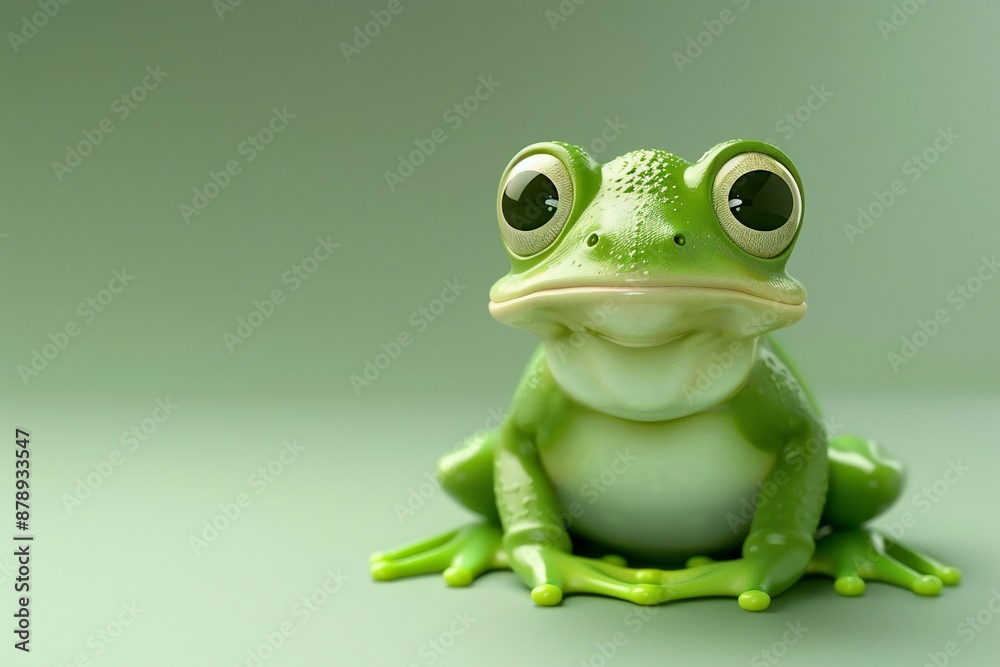 Cartoon frog with green skin and big eyes on a monochrome background in ...