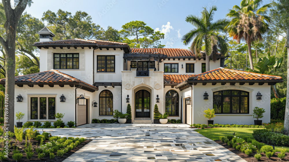 beautiful white spanish colonial style home in florida with black ...