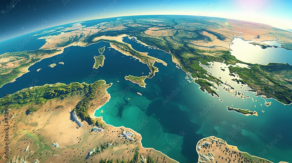 Physical map of Planet Earth, centered on the Mediterranean Sea ...