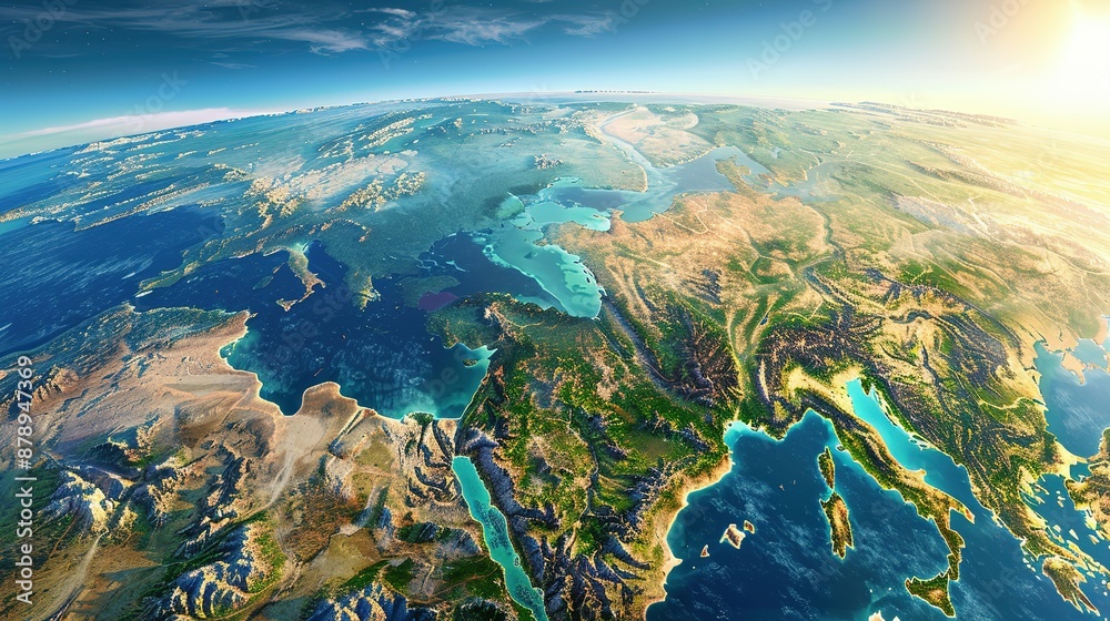 Physical map of Planet Earth, centered on the Mediterranean Sea ...