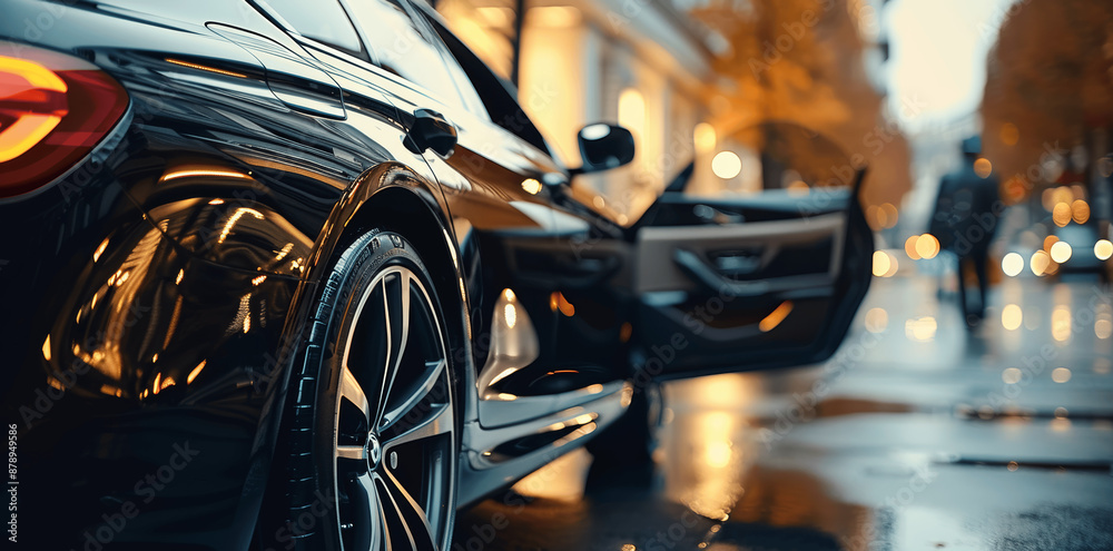 Black luxury car door open, side view, chauffeur service, professional ...