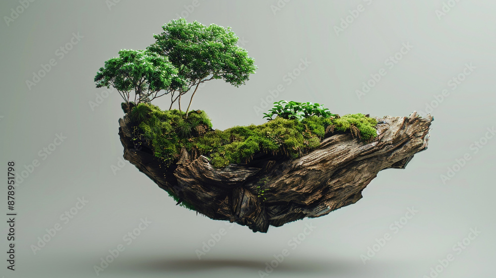 Empty flying island Piece of ground isolated on a white background 3d ...