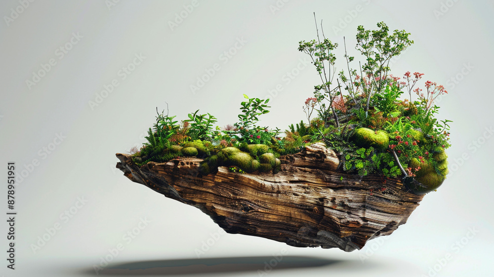 Empty flying island Piece of ground isolated on a white background 3d ...