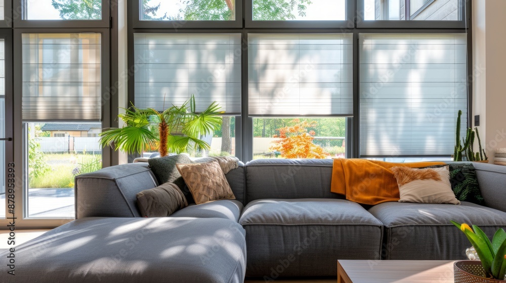 Modern interior window with energy-efficient cellular shades, featuring ...