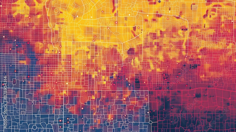 A heatmap of a city showing data on traffic congestion, with different ...