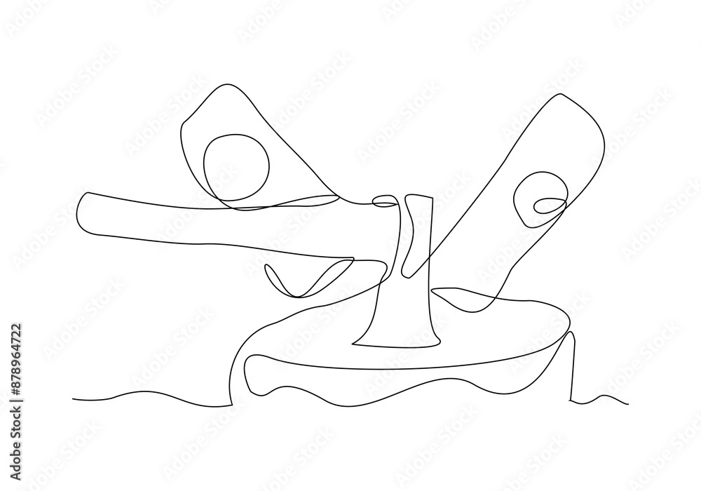 Continuous single one line sketch drawing Hatchet in a tree stump. A ...