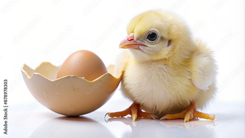 Newborn chicken emerging from cracked eggshell , baby chick, hatching ...
