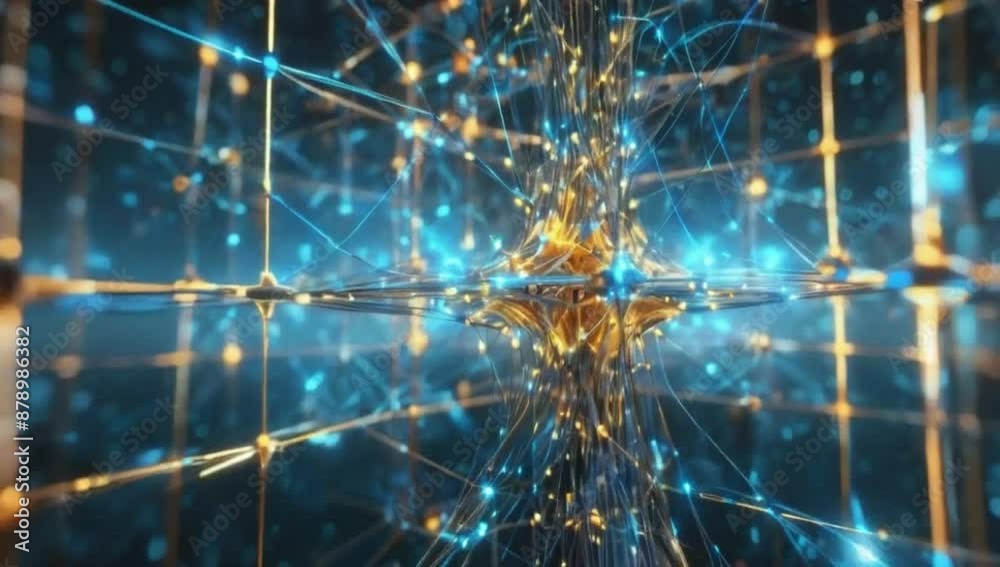 Visualization of a neural network mesh with glowing nodes and connections symbolize the ...
