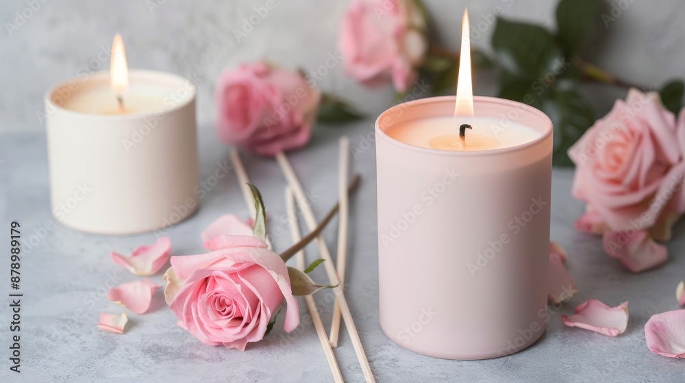 Rose-scented candles and diffusers, classic and romantic label design ...