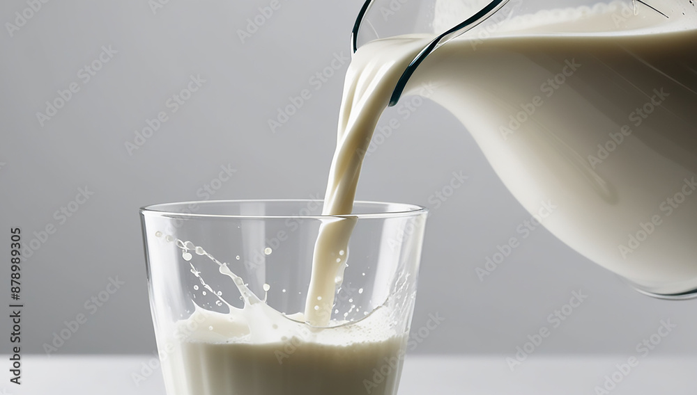 milk being poured into a glass from a jug. The milk should cascade ...