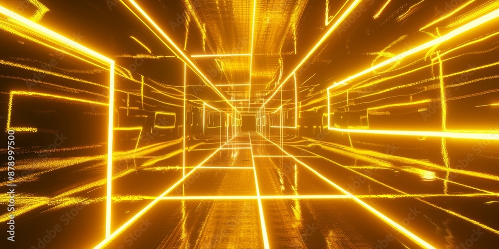 Dynamic Abstract Yellow Gradient Neon Tunnel Capturing Intense and ...