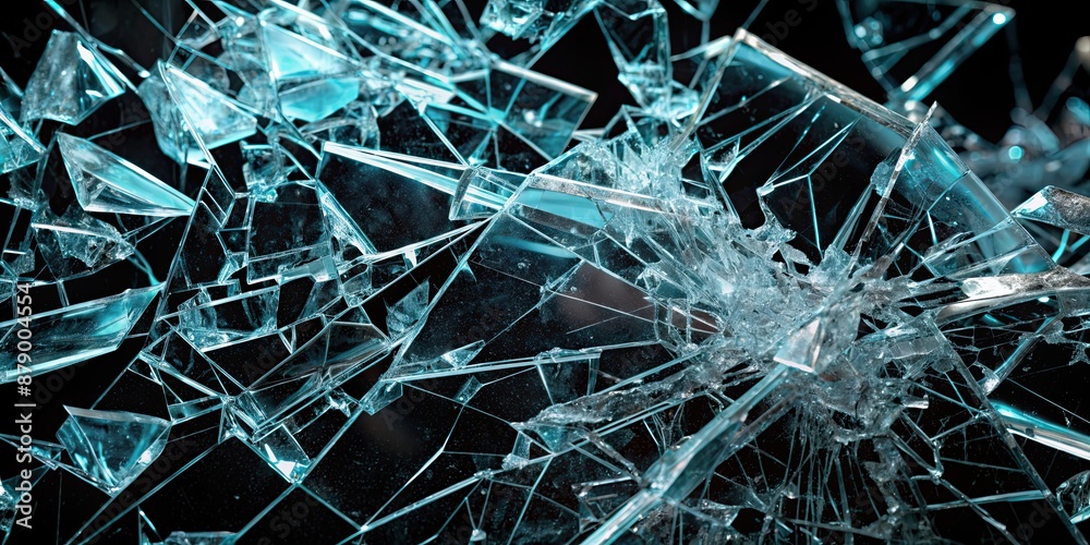 Shards of shattered glass on black background, useful texture in ...