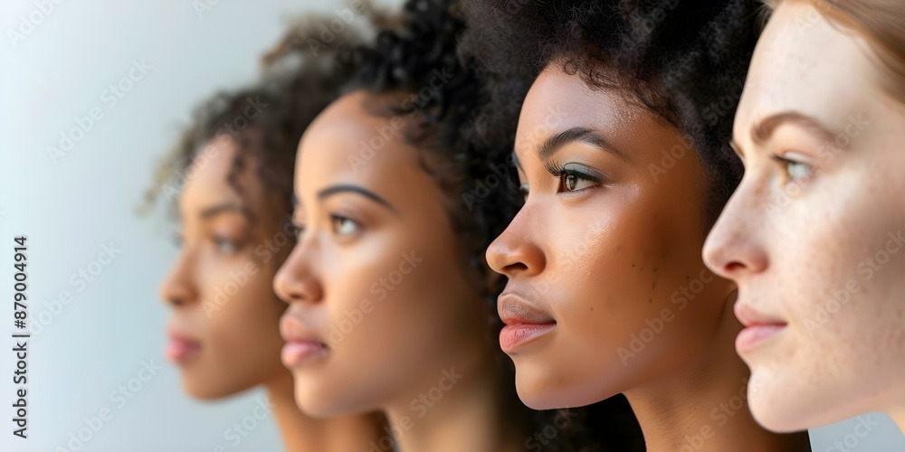 Women of different skin tones and facial features in profile. Concept ...