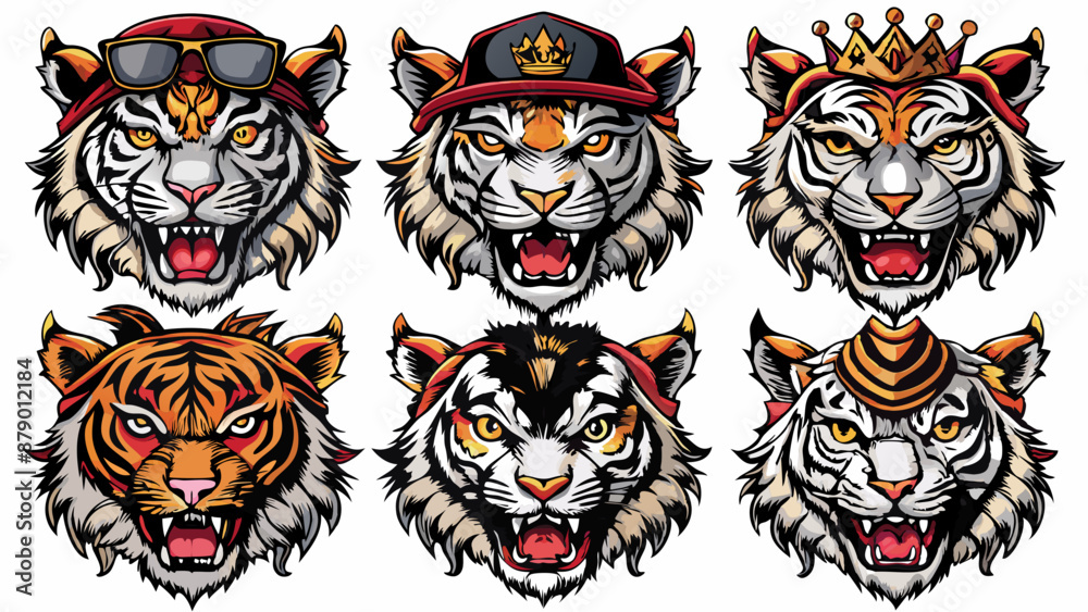 tiger head mascot design , tiger head crown vector,Angry Tiger Head ...