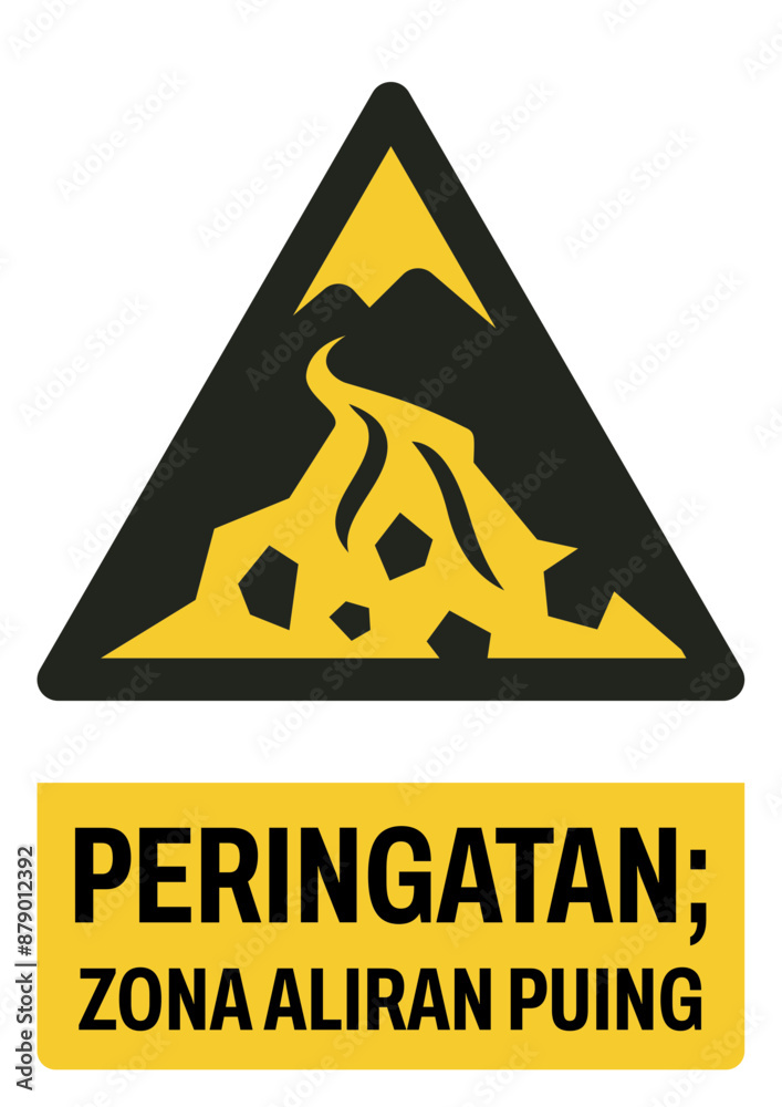 ISO warning safety signs in indonesian_peringatan; zona aliran puing ...
