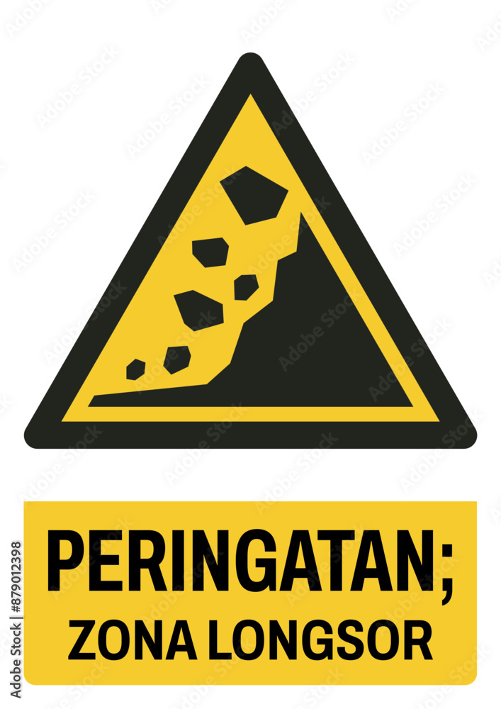 ISO warning safety signs in indonesian_peringatan; zona longsor size a4 ...