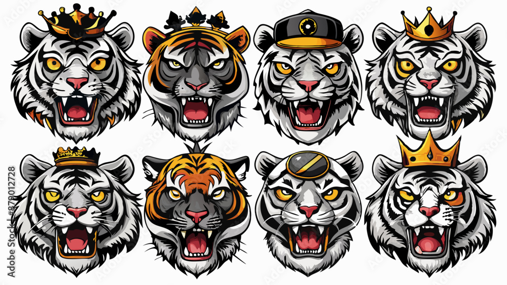 tiger head mascot design , tiger head crown vector,Fierce Tiger Head ...
