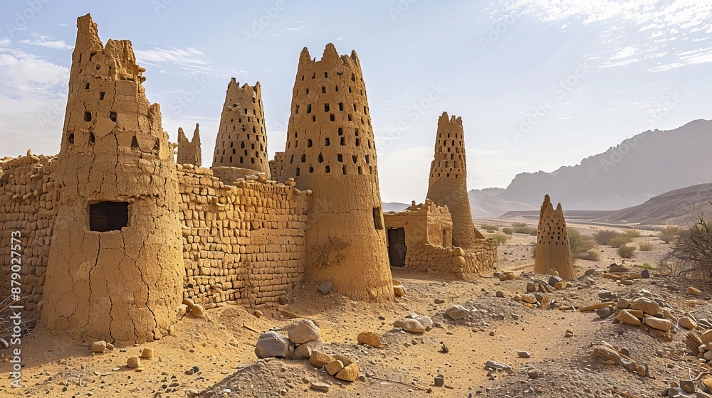 Traditional mud towers used as homes in Najran, Kingdom of Saudi Arabia ...