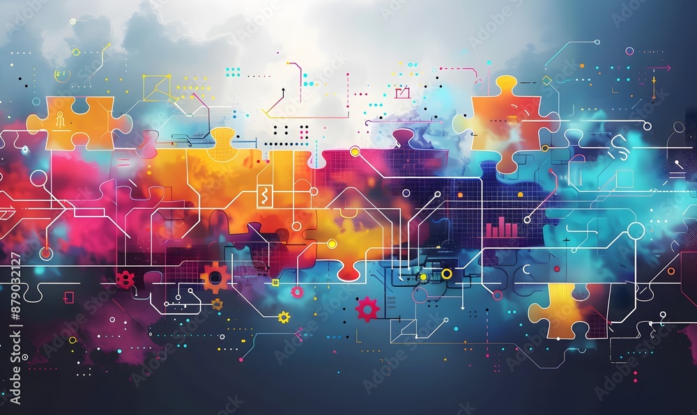 a digital composition featuring a visual representation of a digital ...