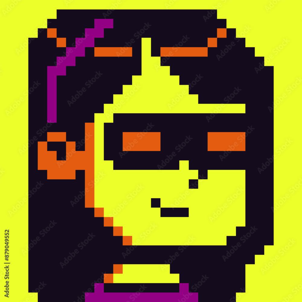 Pixel art woman in mask on face, female character 8-bit, 80-s, avatar ...