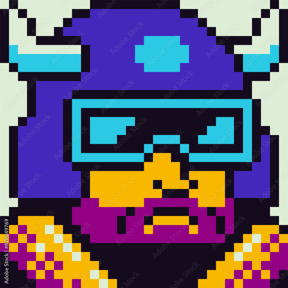 Pixel art man with horns, male character biker 8-bit, 80-s, avatar, guy ...