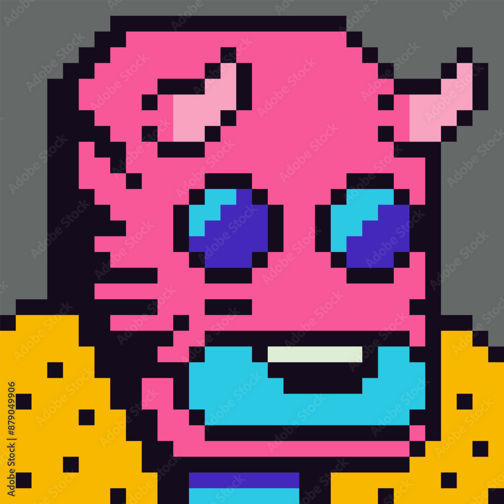 Pixel art man with horns, male character 8-bit, 80-s, avatar, guy face ...