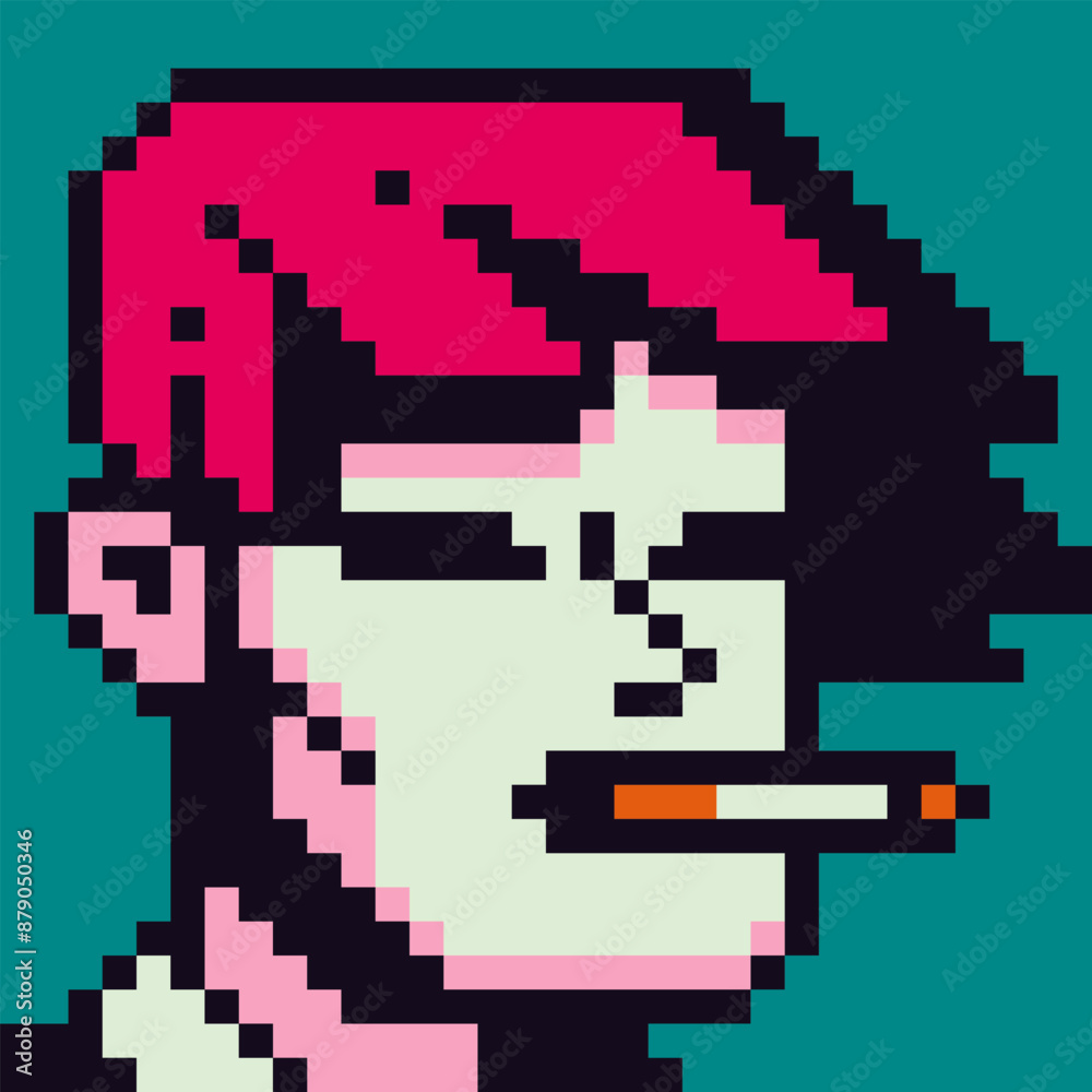 Pixel art female character 8-bit girl smoking, 80-s, avatar, woman face ...