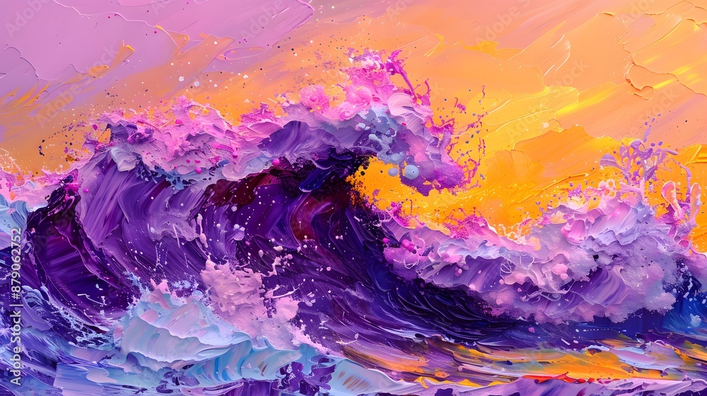 ocean waves in bright purple, pink, and yellow gold colors using ...