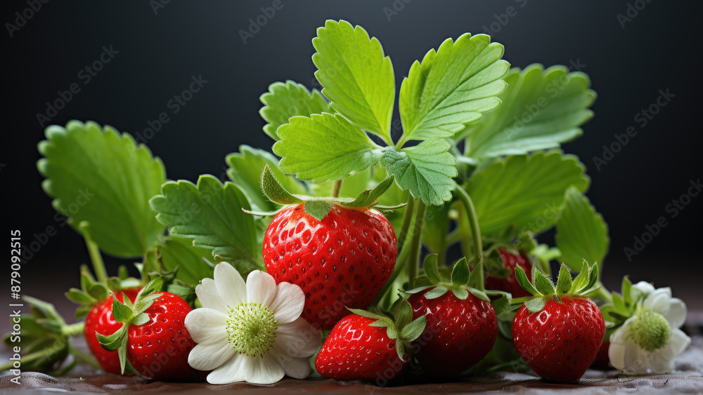 A strawberry plant(Fragaria spp) with empty background. Created with ...