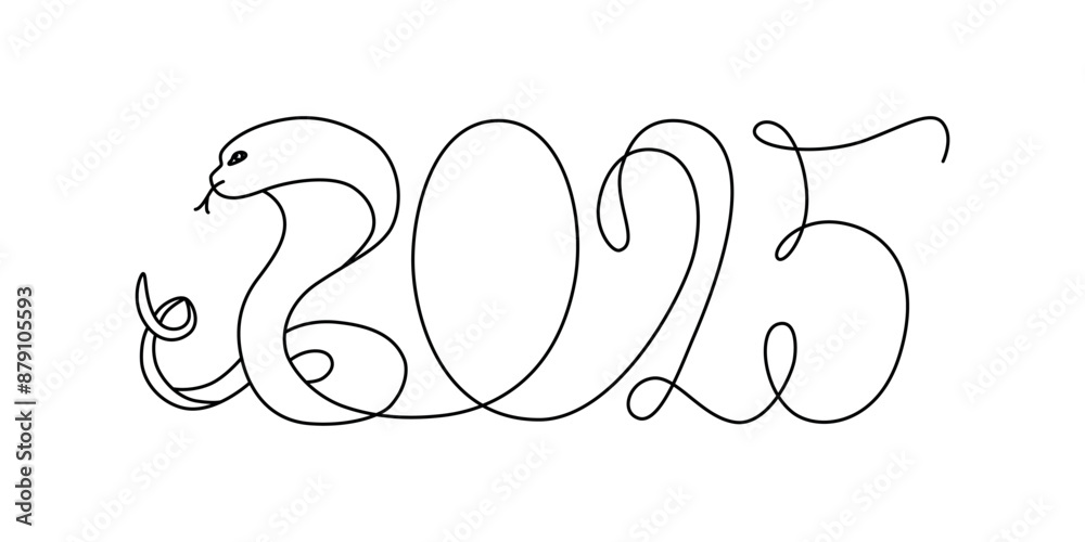 Decoration continuous line hand drawing sign for 2025 year calendar ...