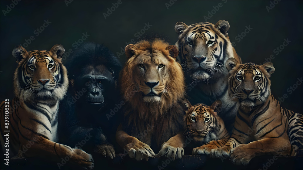 Five Wild Animals Portrait - Realistic Image Stock Illustration | Adobe ...