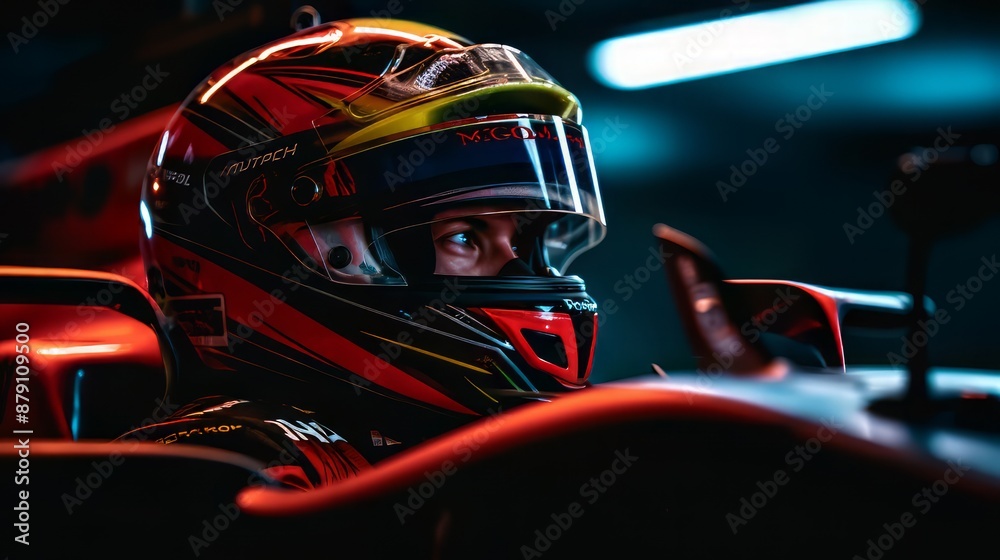 F1 Racer. The formula one or f1 racer wearing the red helmet, the ...