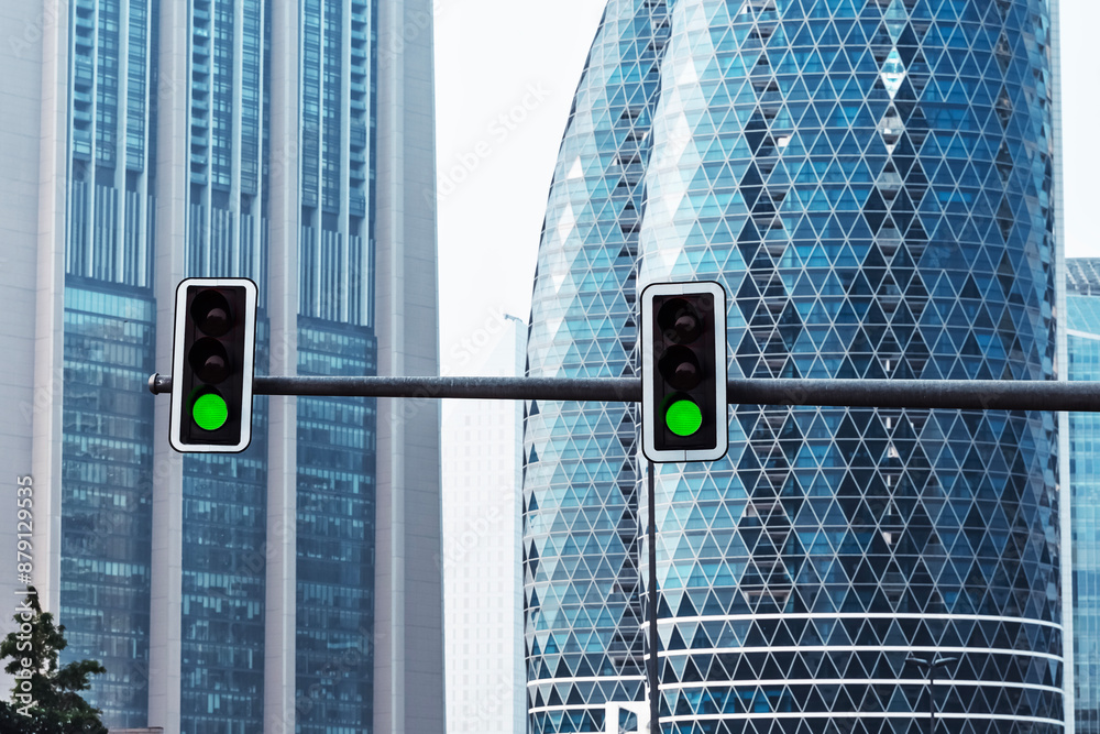 Dubai. Organization of traffic using traffic lights. Futuristic ...
