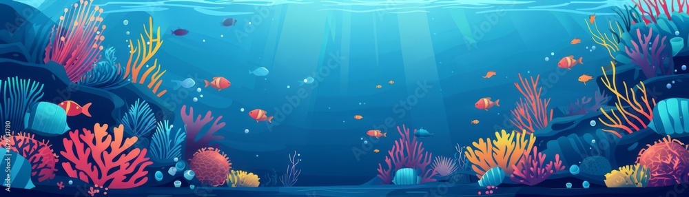 Deep sea exploration flat design top view theme marine science ...