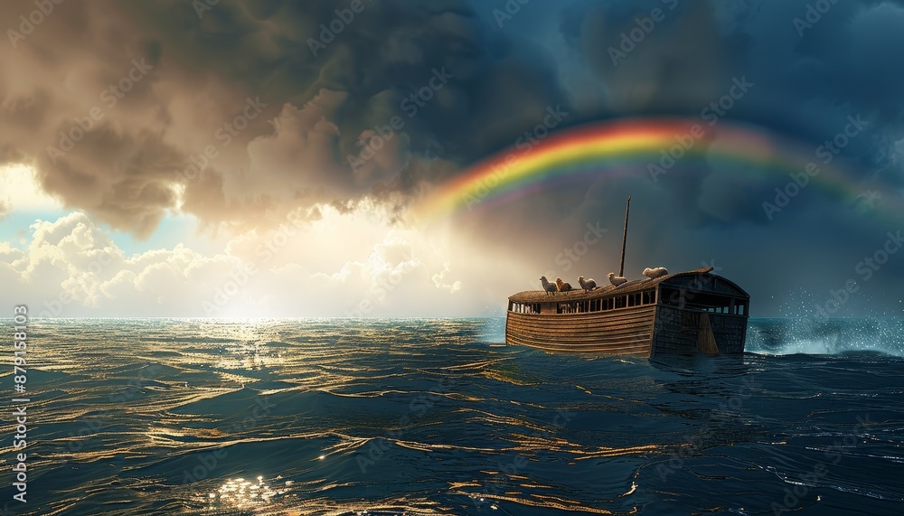 Noah's Ark and the Rainbow: Symbol of Hope After the Flood Stock ...