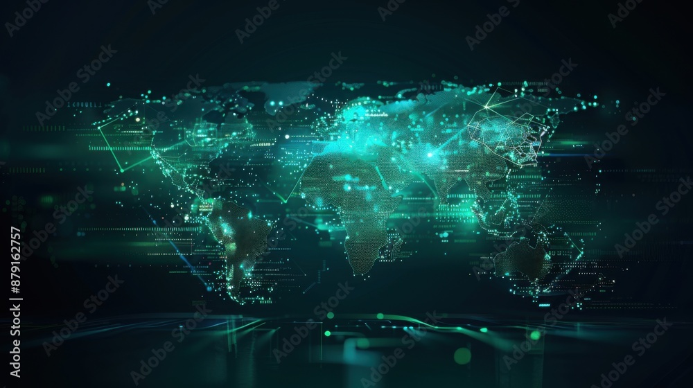 A 3D Earth map showcasing continents with various shades of green ...