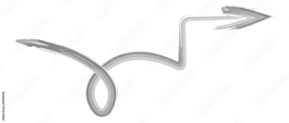 Curly arrow. Sketch. Wavy arrow with a loop and a right angle. Hand ...
