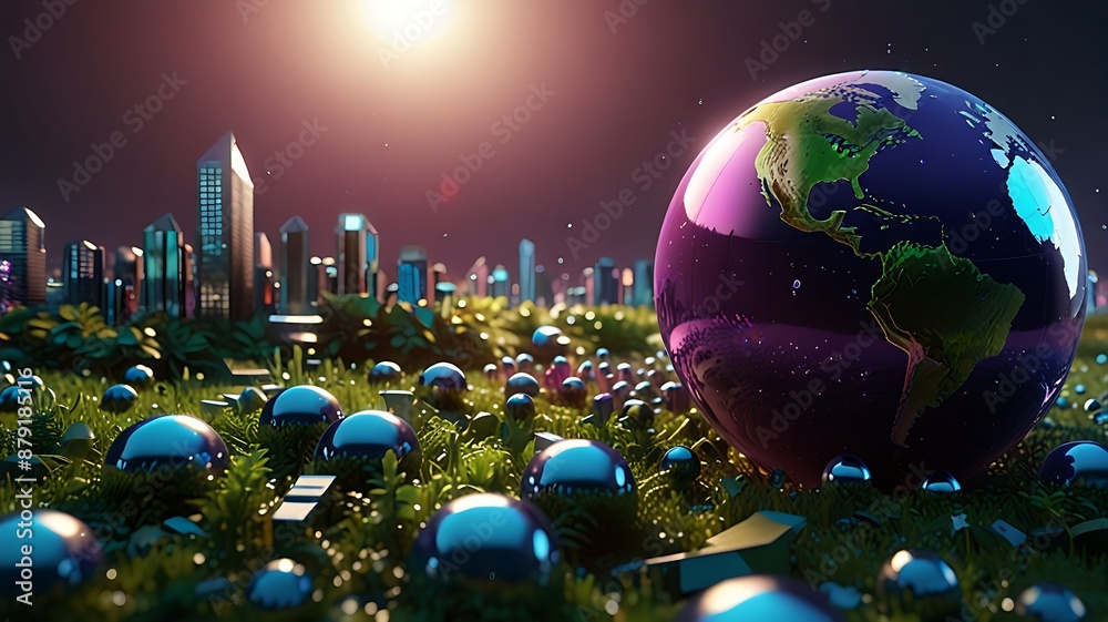 virtual internet globe, digital communication metaverse technology ...