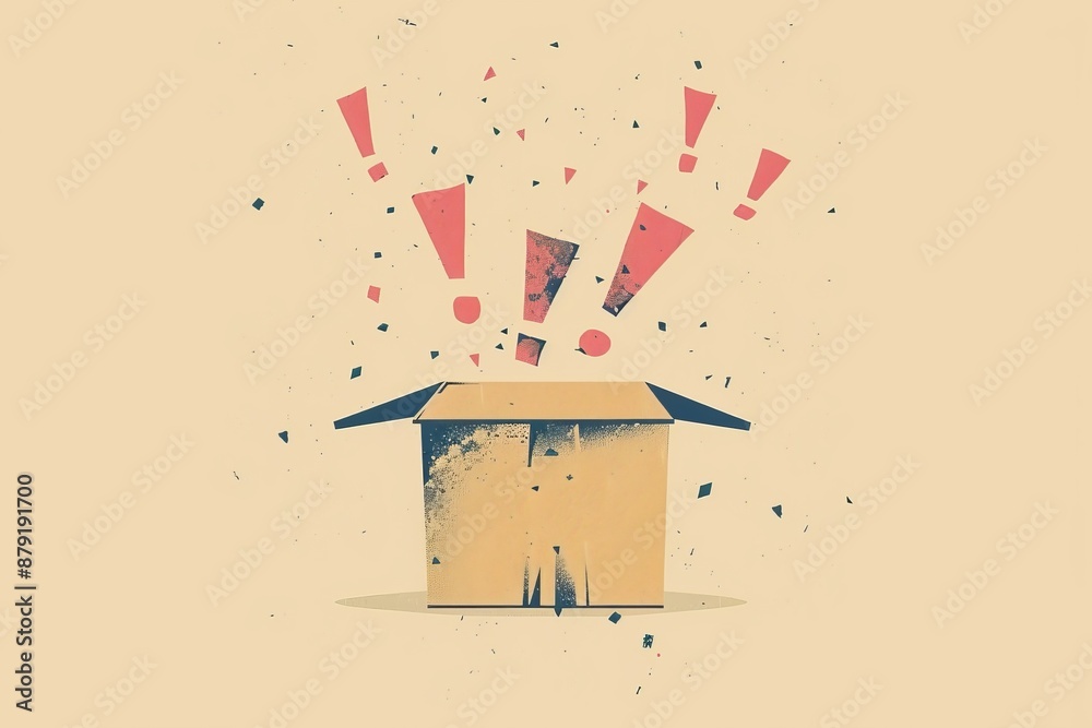 fun mystery box with question marks and exclamation marks flying out of ...